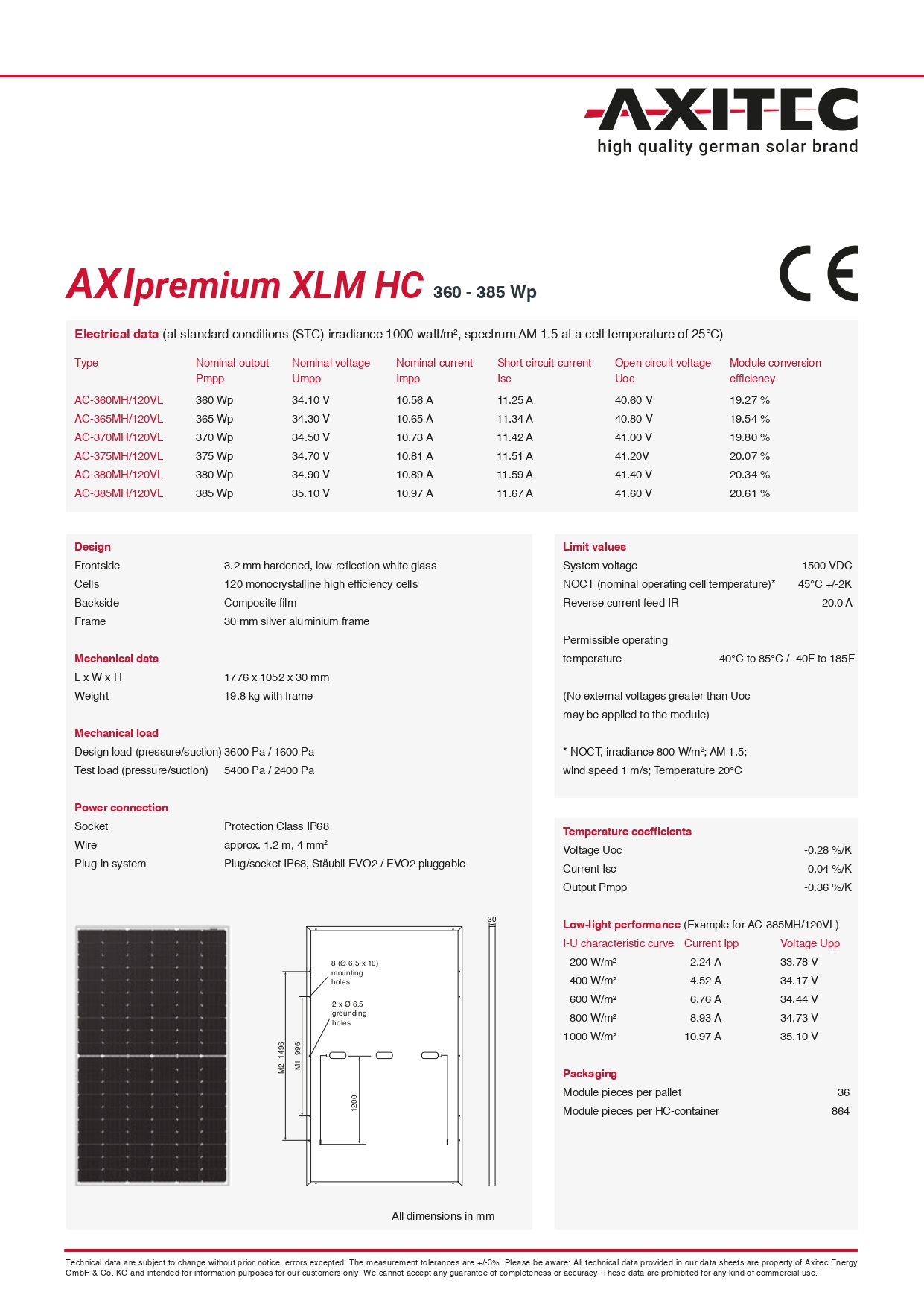 AXITEC ENERGY AXIPREMIUM XLM HC AC-385MH/120VL AXITEC HIGH-QUALITY SOLAR MODULE - AMG Elettrica